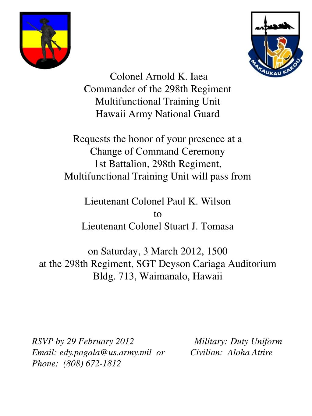 PPT - Change of Command Ceremony Invitation PowerPoint Presentation ...