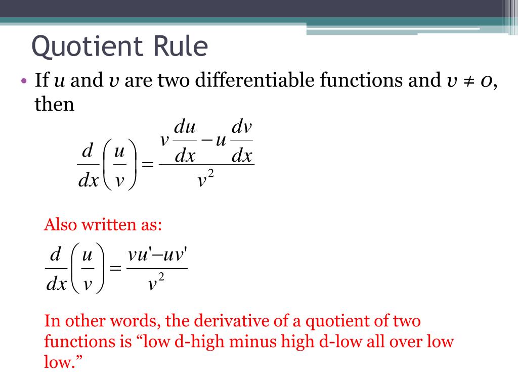 Quotient Rule Derivative Quotient Rule Derivative