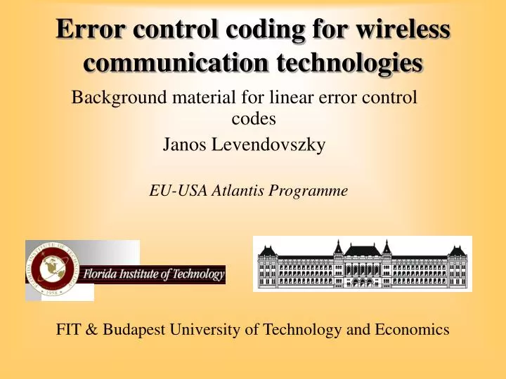 PPT - Error control coding for wireless communication technologies PowerPoint Presentation - ID ...