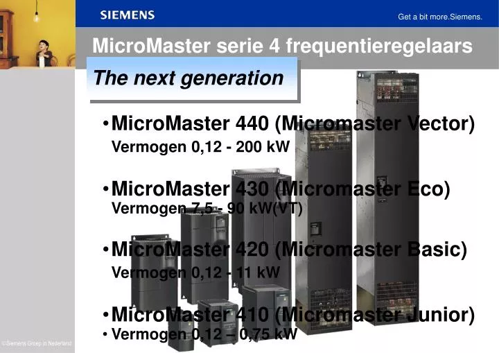 PPT - MicroMaster 440 ( Micromaster V ector) Vermogen 0,12 - 200 kW ...