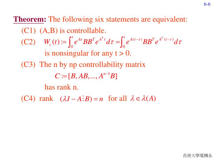 PPT - Chapter 6 Controllability and Observability PowerPoint ...