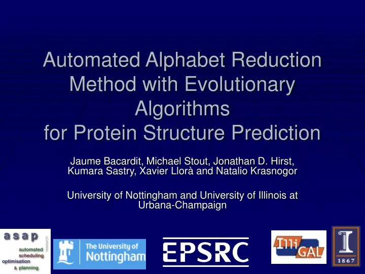 Ppt Automated Alphabet Reduction Method With Evolutionary Algorithms For Protein Structure