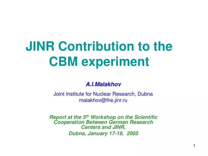 PPT - JINR Contribution to the CBM experiment PowerPoint Presentation ...