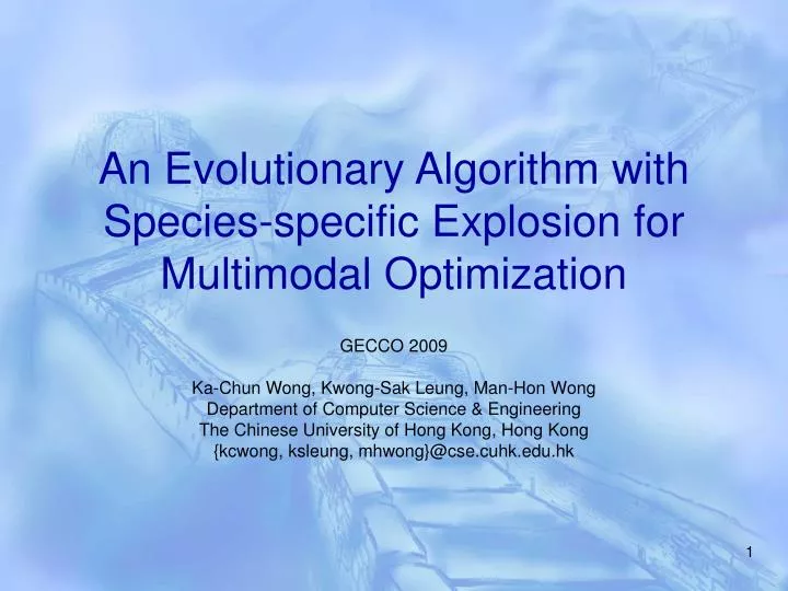 Ppt An Evolutionary Algorithm With Species Specific Explosion For Multimodal Optimization