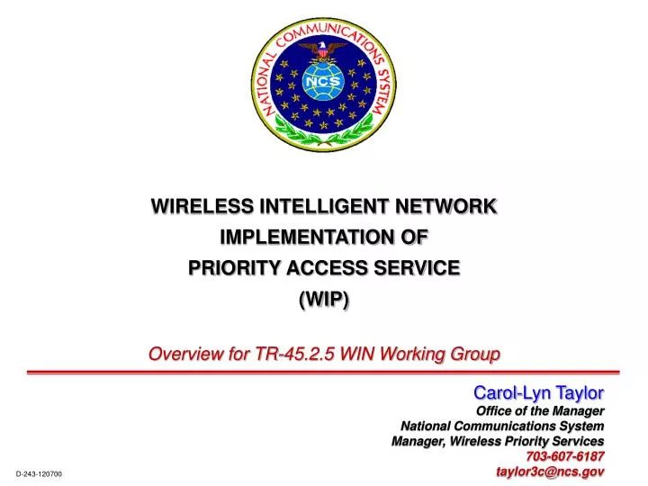 PPT - WIRELESS INTELLIGENT NETWORK IMPLEMENTATION OF PRIORITY ACCESS ...