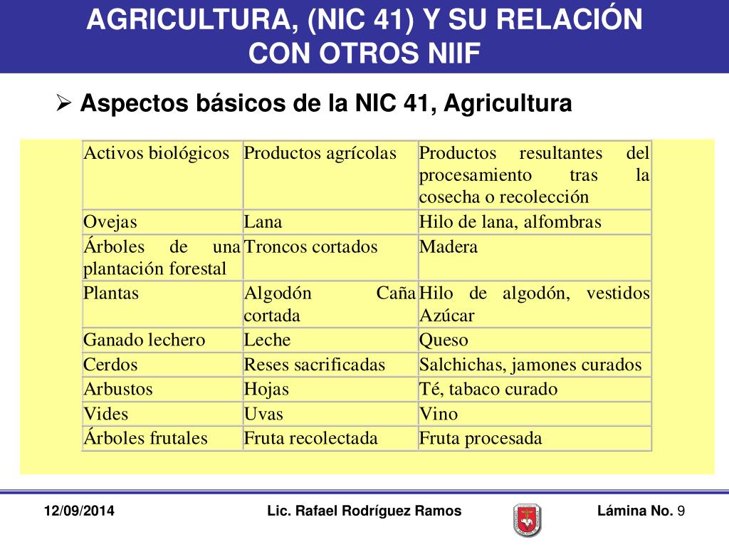 PPT - AGRICULTURA, (NIC 41) Y SU RELACIÓN CON OTROS NIIF PowerPoint ...