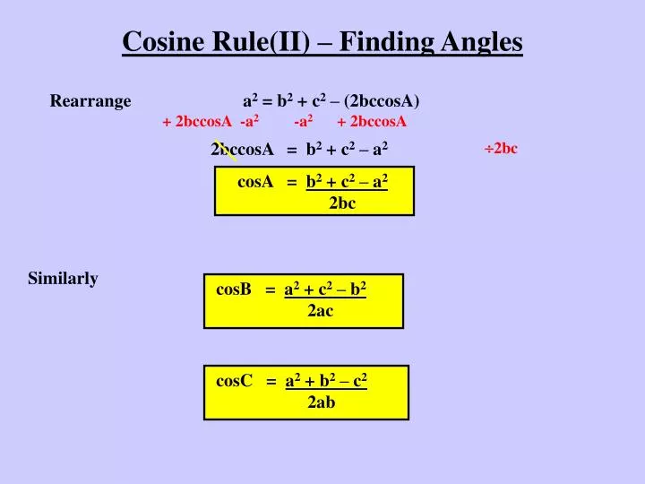 PPT - Cosine Rule(II) – Finding Angles PowerPoint Presentation, free ...