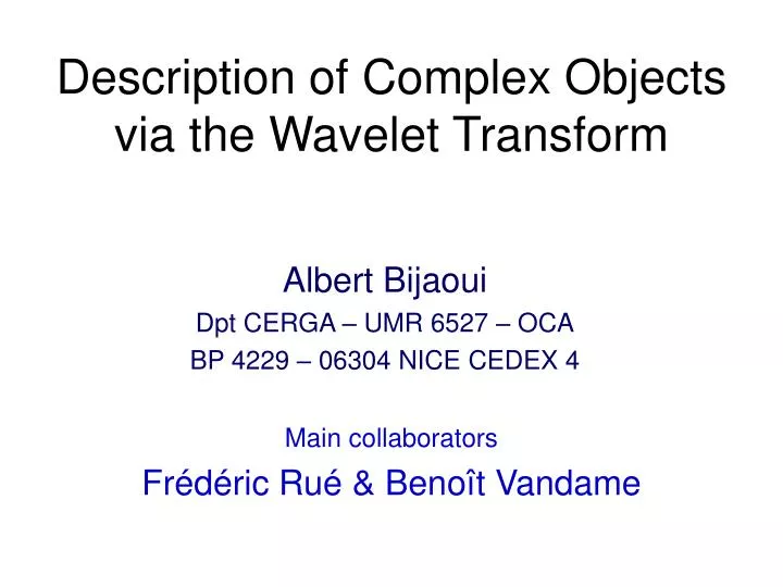PPT - Description of Complex Objects via the Wavelet Transform ...