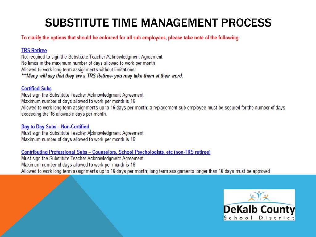 PPT - SUBSTITUTE TIME MANAGEMENT PROCESS 2013-2014 Tekshia Smith, CHRO ...