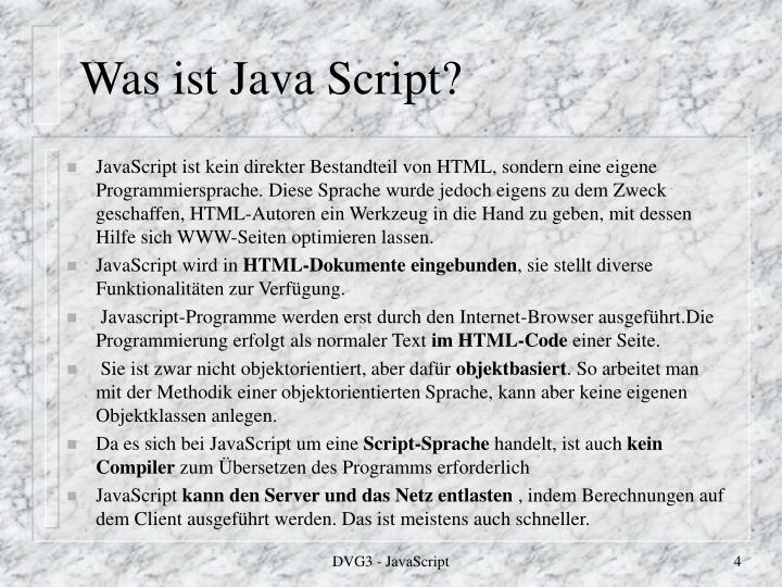 PPT - Java Script Vortrag: Anke Schulz 18.1.2000 PowerPoint Presentation - ID:4316205