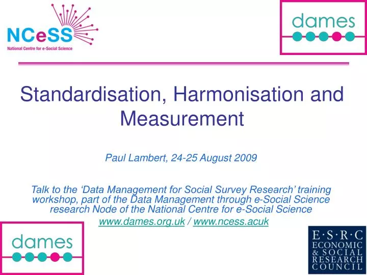 PPT - Standardisation, Harmonisation and Measurement PowerPoint ...