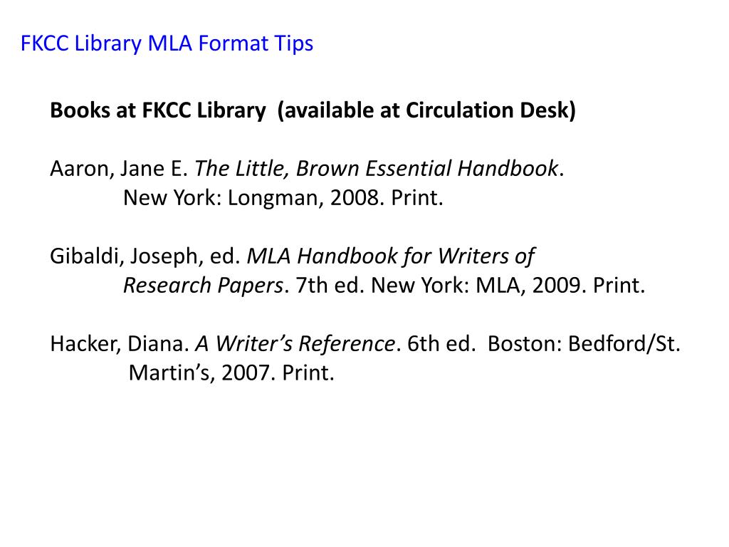 PPT - FKCC Library MLA Format Tips PowerPoint Presentation, free ... PPT - FKCC Library MLA Format Tips PowerPoint Presentation, free ...