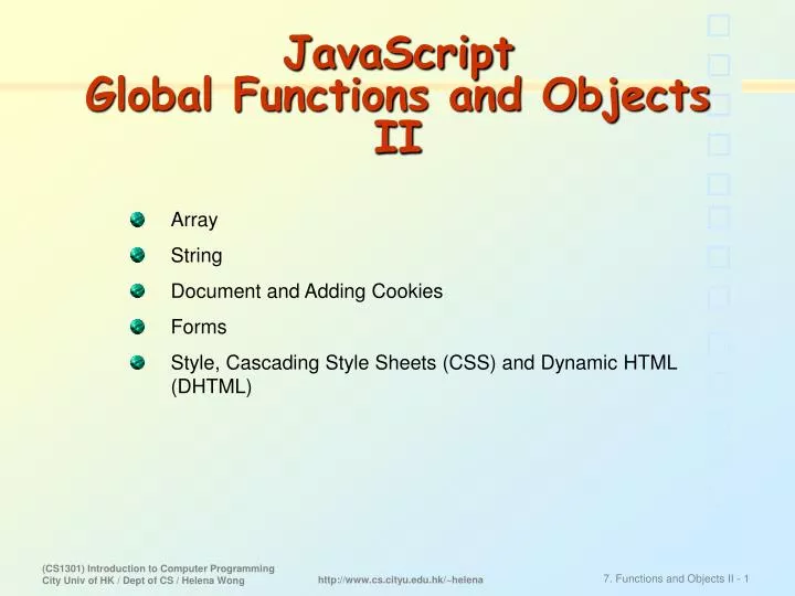 PPT - JavaScript Global Functions and Objects II PowerPoint ...