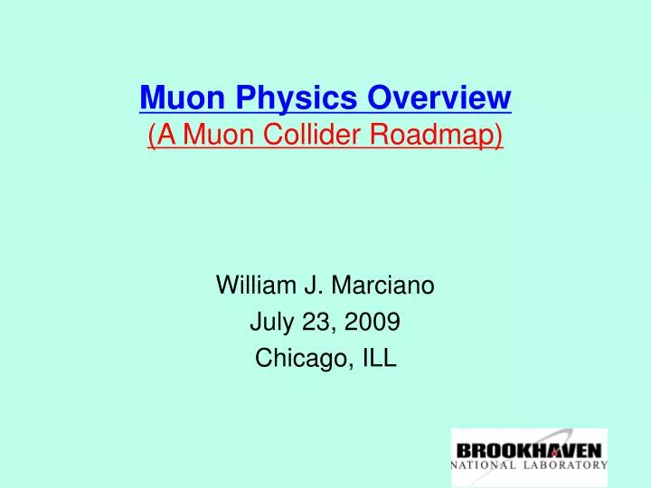 PPT - Muon Physics Overview (A Muon Collider Roadmap) PowerPoint ...