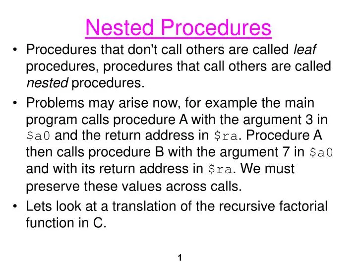 PPT - Nested Procedures PowerPoint Presentation, free download - ID:4335480