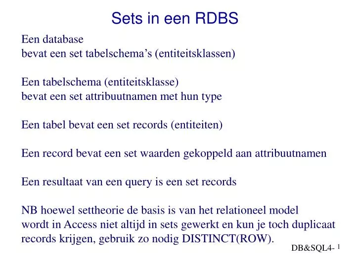 PPT - Sets in een RDBS PowerPoint Presentation, free download - ID:4341060