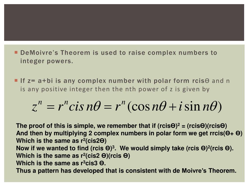 PPT - 11.3 Powers of Complex Numbers and De Moivre’s Theorem (de moi ... PPT - 11.3 Powers of Complex Numbers and De Moivre’s Theorem (de moi ...