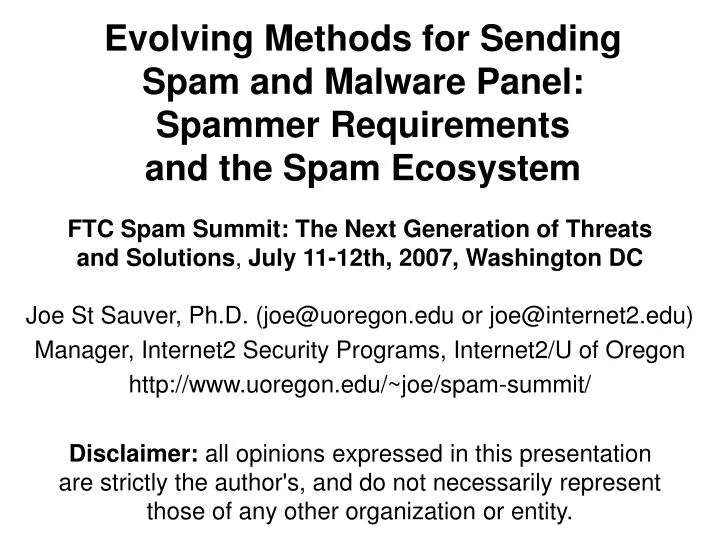 PPT - The evolution of spam: it ISN'T exclusively a "technology thing ...
