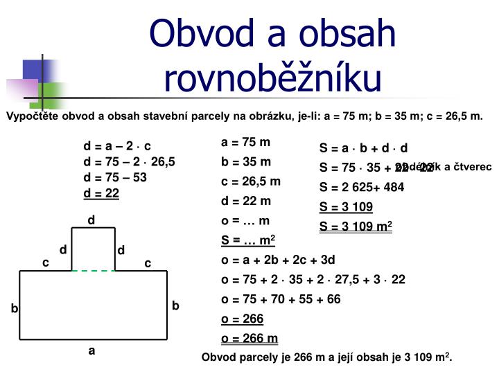 PPT - Obvod a obsah rovnoběžníků PowerPoint Presentation - ID:4349708