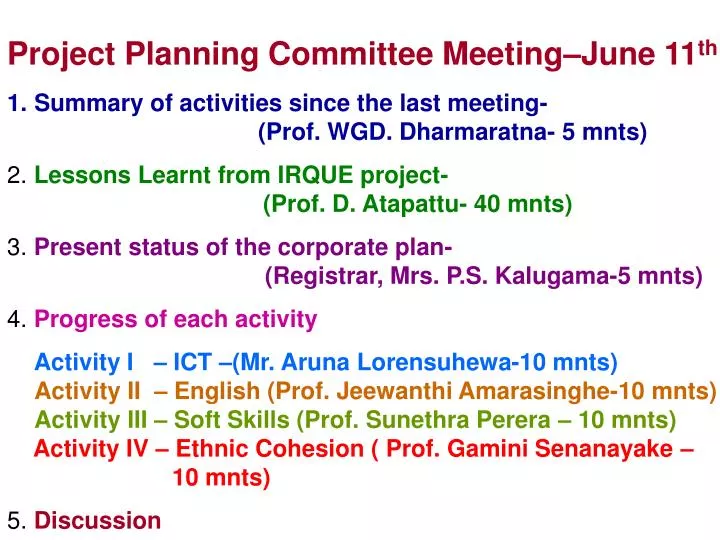 PPT - Project Planning Committee Meeting–June 11 th PowerPoint ...