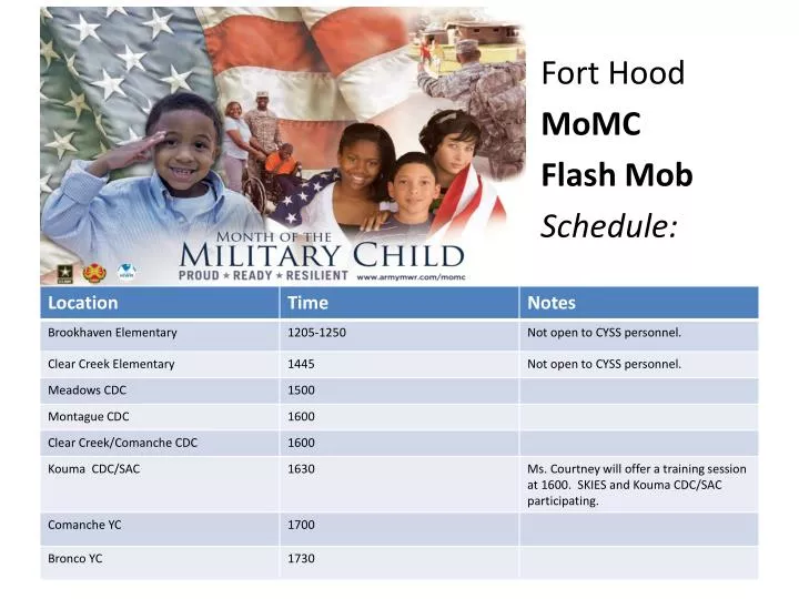 PPT - Fort Hood MoMC Flash Mob Schedule : PowerPoint Presentation, free ...