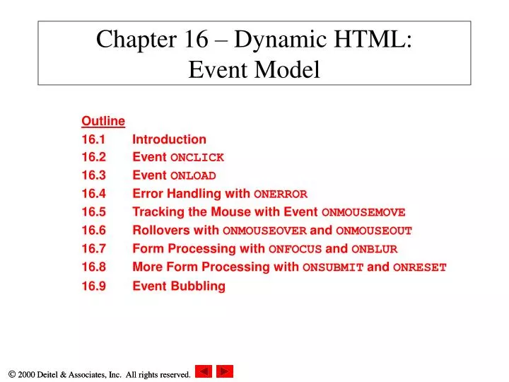 PPT - Chapter 16 – Dynamic HTML: Event Model PowerPoint Presentation ...