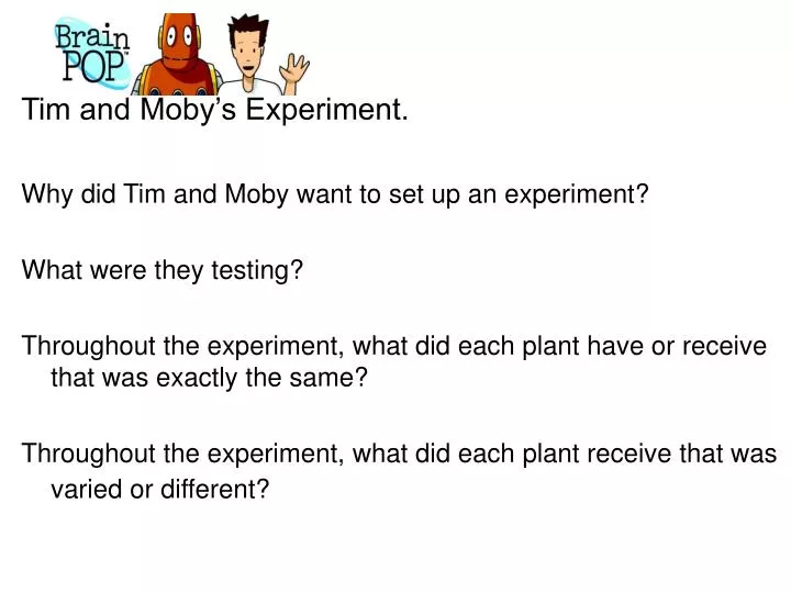 PPT - Tim and Moby’s Experiment. Why did Tim and Moby want to set up an ...