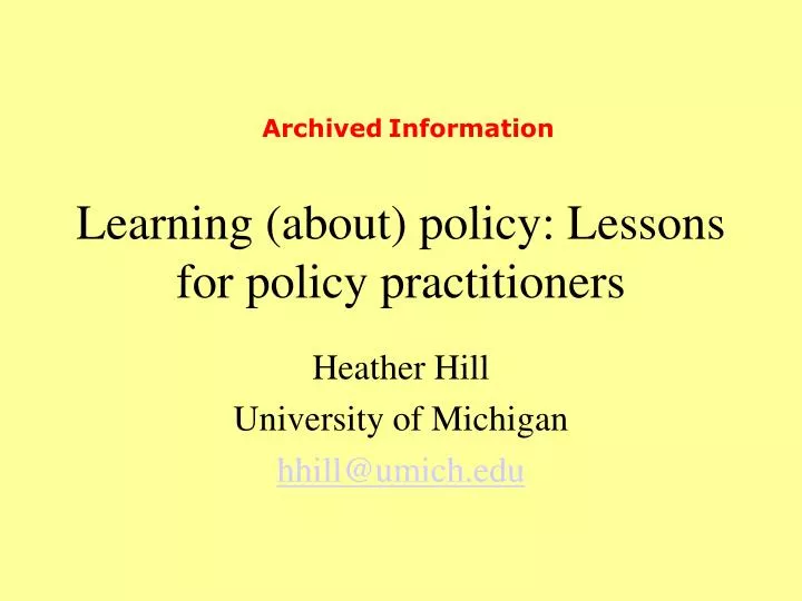 PPT - Learning (about) policy: Lessons for policy practitioners ...