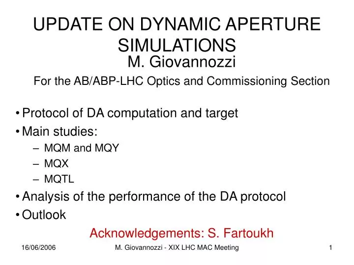 PPT - UPDATE ON DYNAMIC APERTURE SIMULATIONS PowerPoint Presentation ...