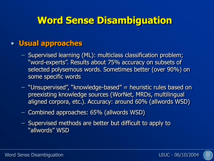 PPT - Word Sense Disambiguation Another NLP working problem for ...