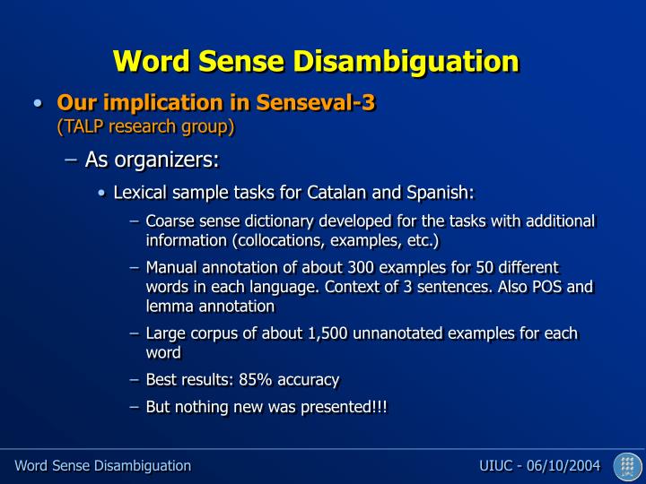 PPT - Word Sense Disambiguation Another NLP working problem for ...