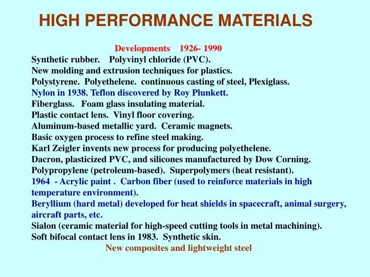 PPT - HIGH PERFORMANCE MATERIALS PowerPoint Presentation, free download ...
