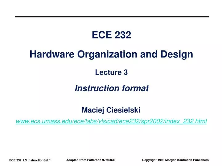 PPT - ECE 232 Hardware Organization and Design Lecture 3 Instruction ...