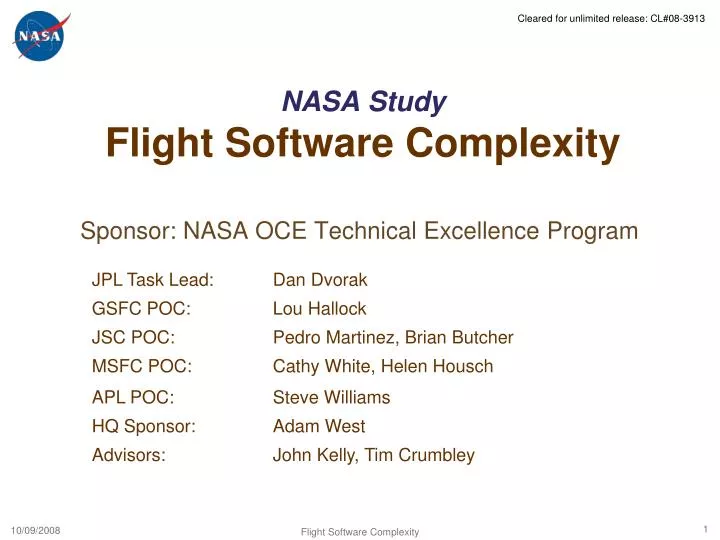 PPT - NASA Study Flight Software Complexity PowerPoint Presentation ...