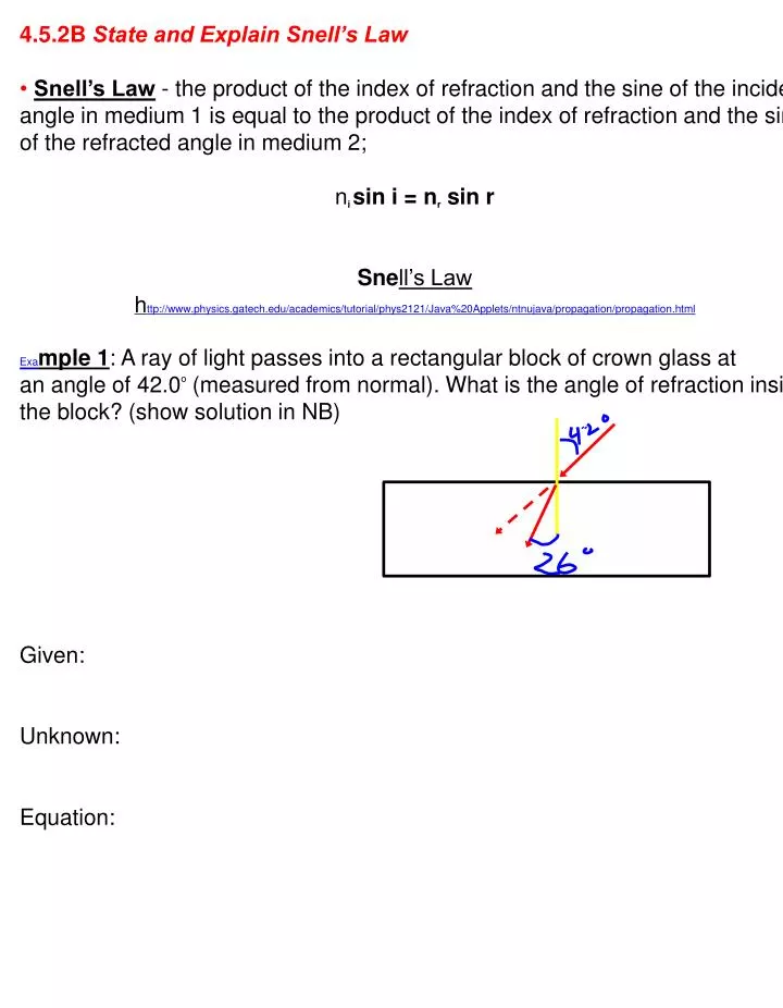 PPT - 4.5.2B State and Explain Snell’s Law PowerPoint Presentation ...