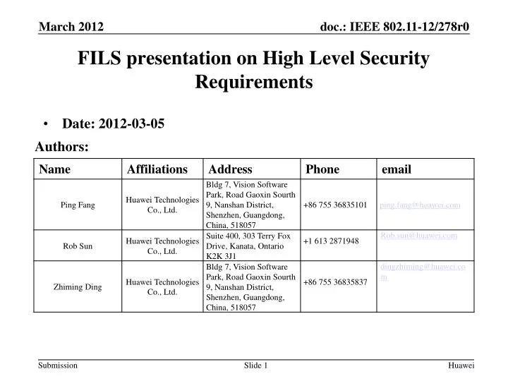 PPT - FILS presentation on High Level Security Requirements PowerPoint ...