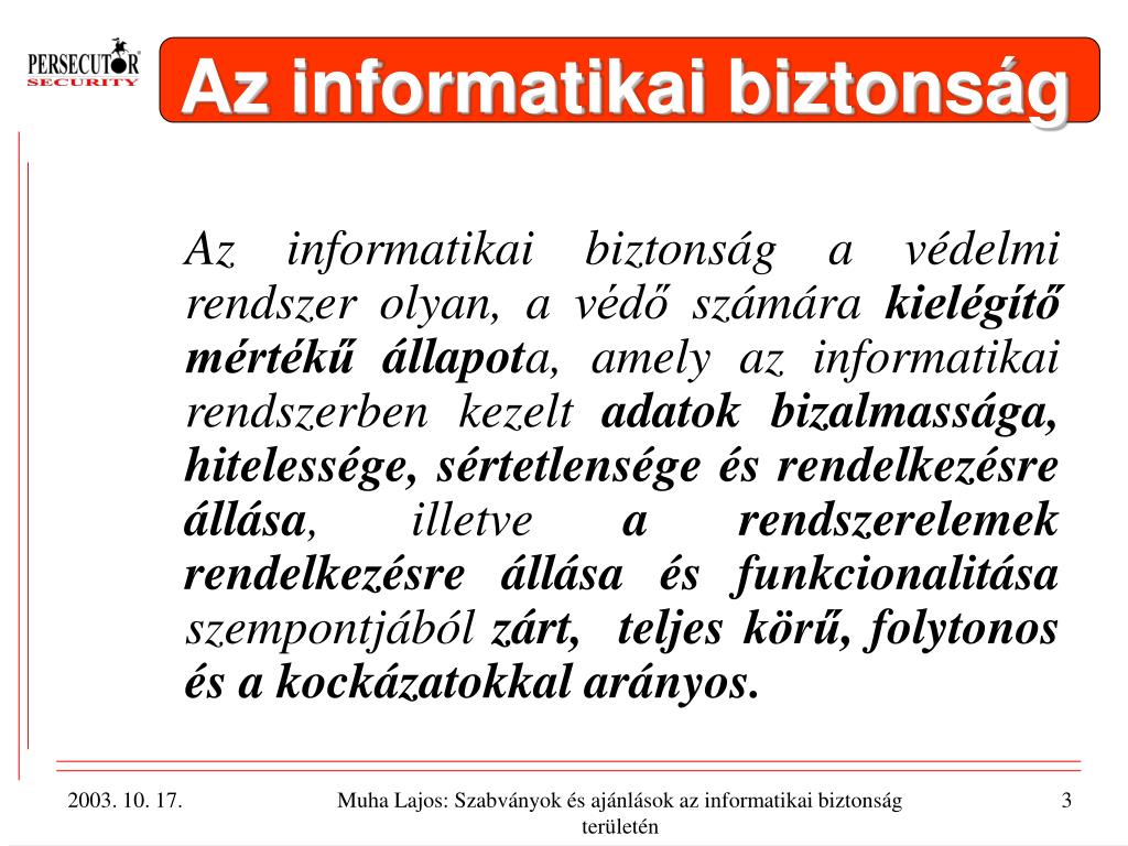 PPT - Szabványok és ajánlások az informatikai biztonság területén Muha ...
