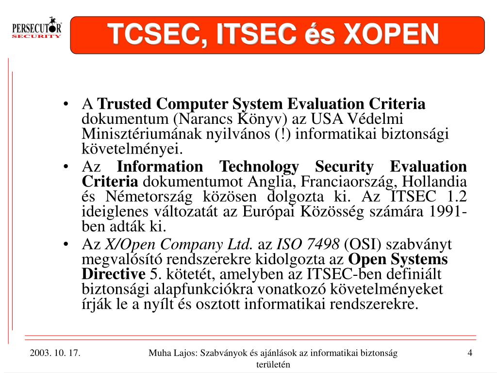 PPT - Szabványok és ajánlások az informatikai biztonság területén Muha ...