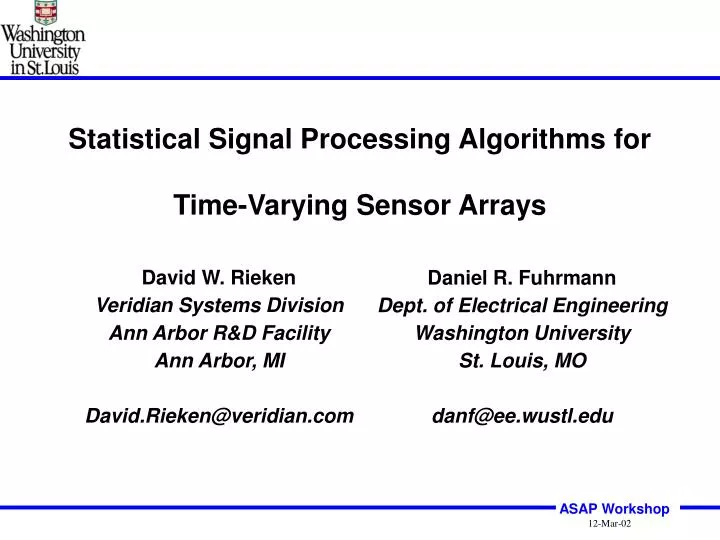 Ppt Statistical Signal Processing Algorithms For Time Varying Sensor Arrays Powerpoint