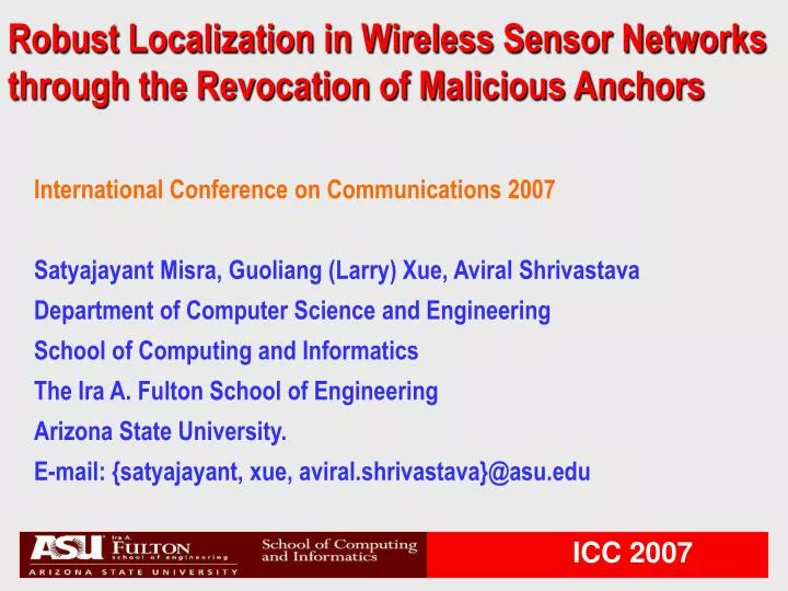 Ppt Robust Localization In Wireless Sensor Networks Through The