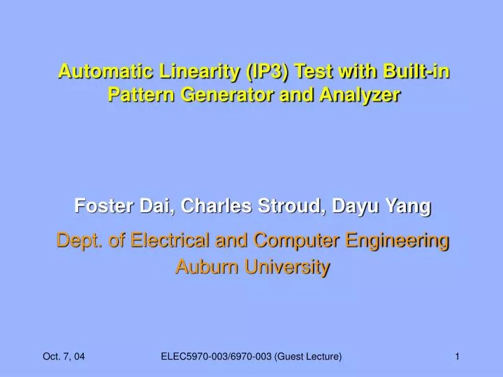 PPT - Automatic Linearity (IP3) Test with Built-in Pattern Generator ...