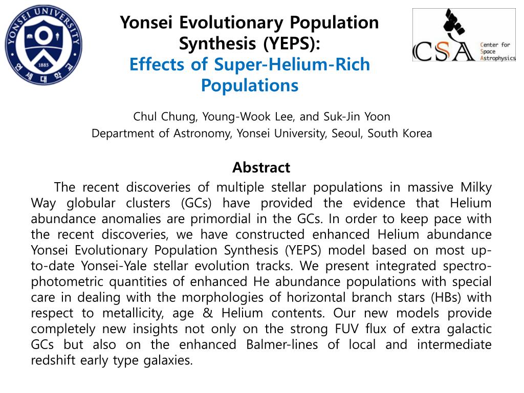 PPT - Yonsei Evolutionary Population Synthesis (YEPS): Effects of Super ... PPT - Yonsei Evolutionary Population Synthesis (YEPS): Effects of Super ...