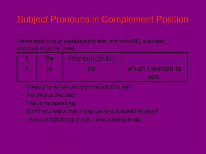 PPT - Subject Pronouns in Complement Position PowerPoint Presentation ...