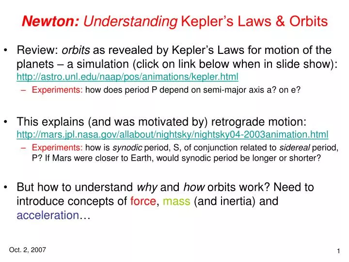 PPT - Newton: Understanding Kepler’s Laws & Orbits PowerPoint ...