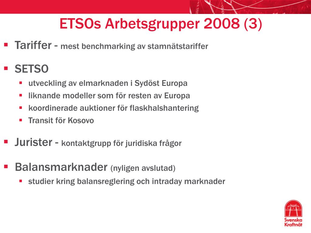 PPT - ETSO – Organisation, arbetsgrupper och viktiga frågor PowerPoint ...