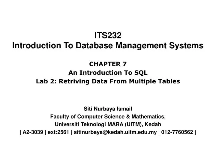 PPT - ITS232 Introduction To Database Management Systems PowerPoint Presentation - ID:4397845