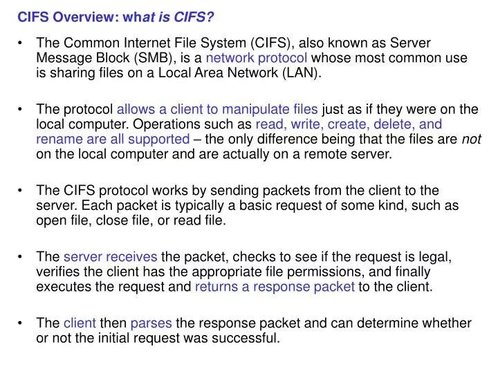 PPT - CIFS Overview: wh at is CIFS? PowerPoint Presentation, free ...