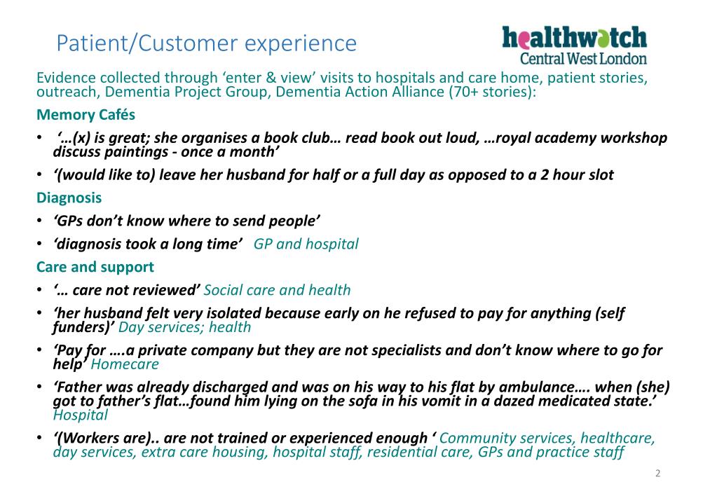 PPT - Healthwatch: Dementia Patient / Customer Experience PowerPoint ...
