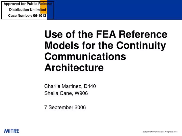 PPT - Use of the FEA Reference Models for the Continuity Communications ...