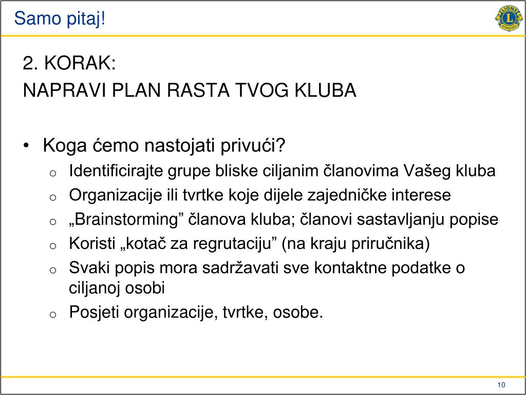 PPT - Priručnik za Pridobivanje Novih Članova Samo pitaj! PowerPoint ...